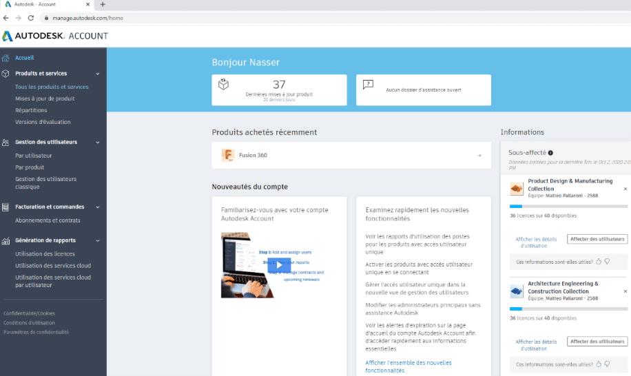 Autodesk Account : la console d'administration des licences